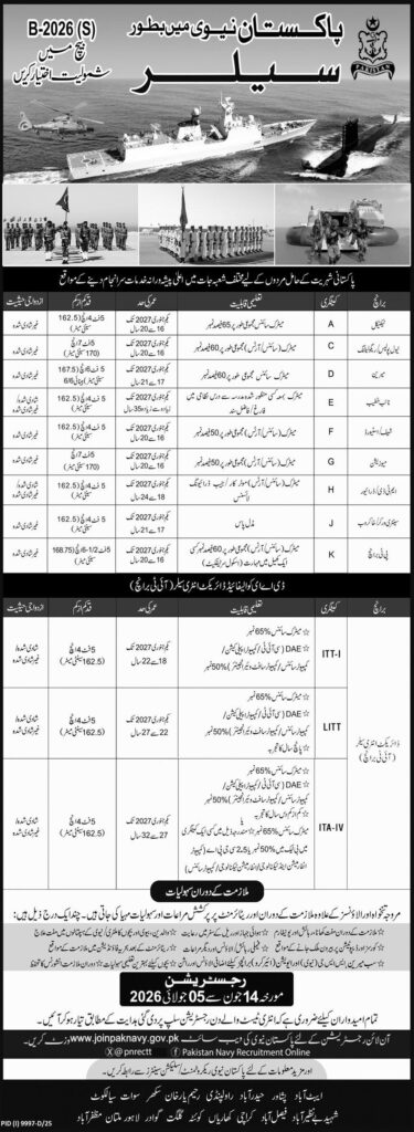Pakistan Navy Sailor Jobs 2026: Online Registration Batch B-2026(S ...