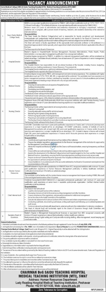Saidu Medical College Swat Jobs 2026 | Apply Online – Jobskiduniya.com